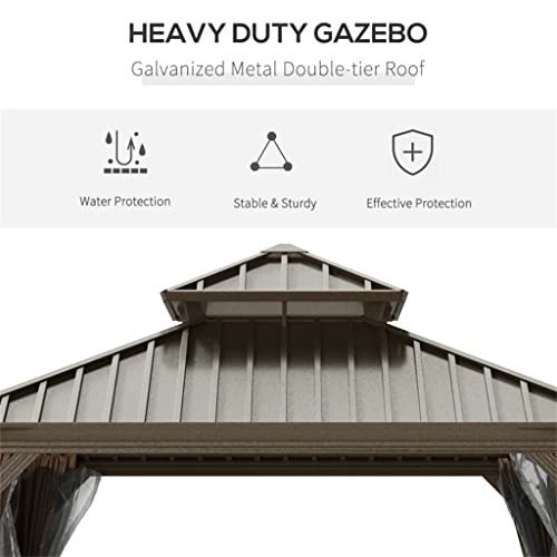 ZZBJ 12'x12' Metal Roof Gazebo Canopy with Curtains and Netting, Outdoor Hardtop Gazebo with Aluminum Frame for Backyards