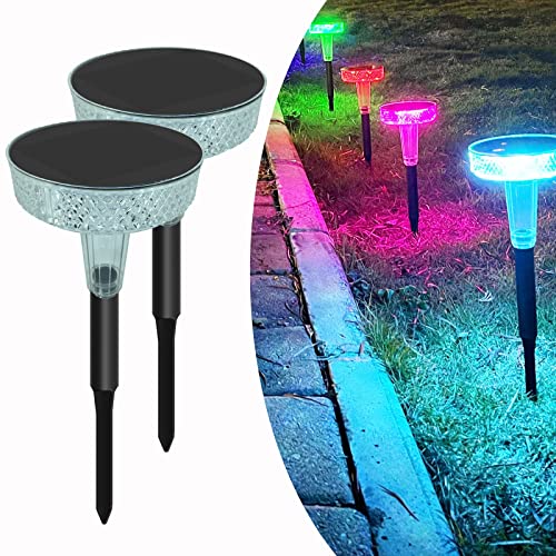 SEMSMOKS Solar Outdoor Lights, IP65 Waterproof Solar Garden Lights, 4 Color Lighting Modes Solar Landscape Decor LED Lighting, Auto On/Off Solar Powered Pathway Lights for Walkway Yard Lawn 2 Packs