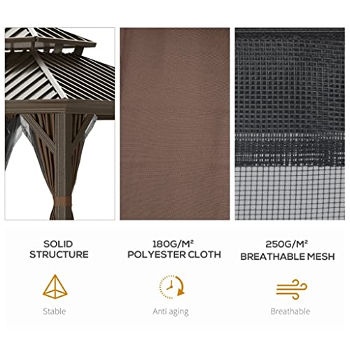 ZZBJ 12'x12' Metal Roof Gazebo Canopy with Curtains and Netting, Outdoor Hardtop Gazebo with Aluminum Frame for Backyards