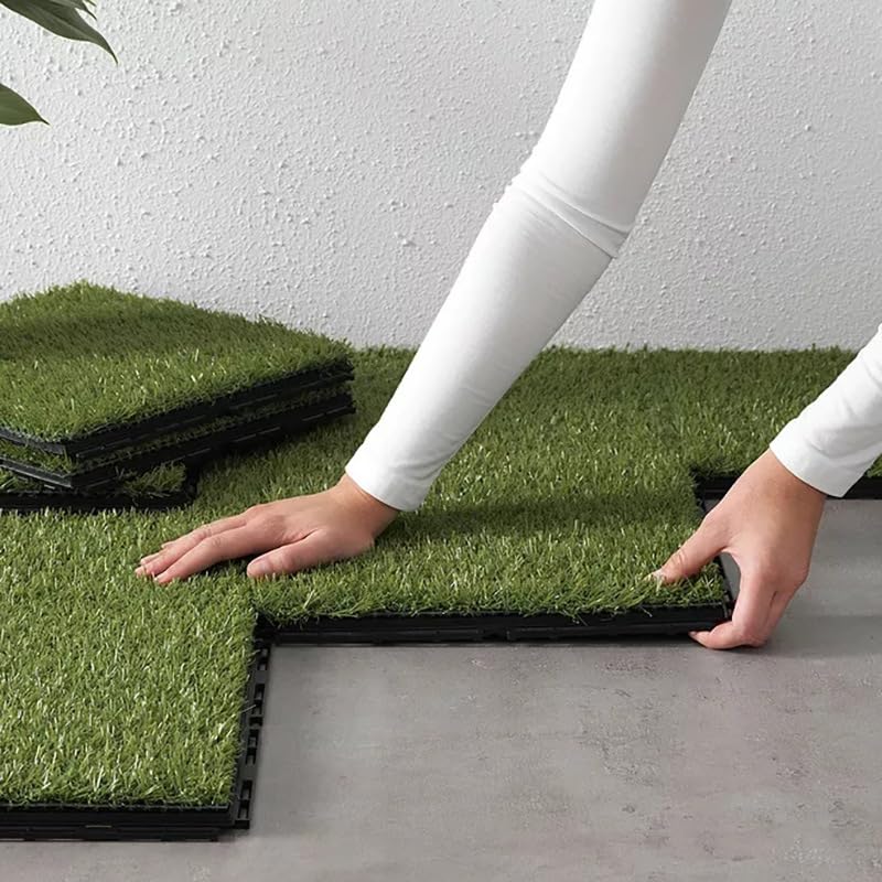 MIUPOO Artificial Fake Grass Tiles Interlocking Turf with Drain Holes, Turf Tiles Squares,Astroturf Rug Outdoor, Astroturf for Dogs Pet, Grass Table Runner,12 x 12 Inches 8 Piece