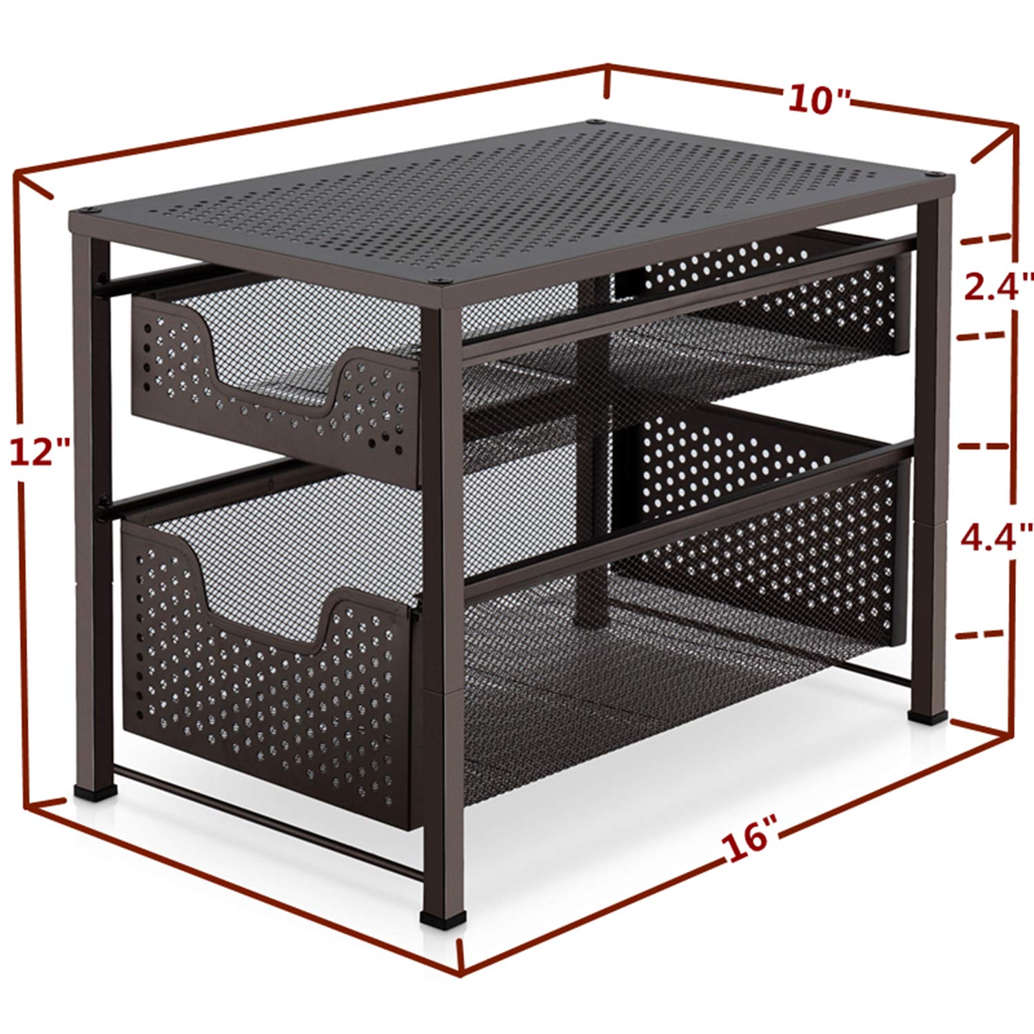 Bextsware Auledio Stackable Multi-Function Under Sink Organizer 2 Tier Sliding Basket Cabinet, Bronze