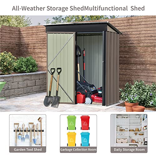 5ft Wx3ft. L Garden Shed, US Stock Metal Lean-to Storage Shed with Lockable Door and Tool Cabinet for Backyard, Lawn, Garden, Brown
