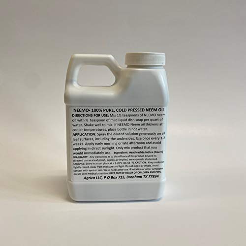 NEEMO Neem Oil Concentrate for Plants 16 oz | 100% Pure Cold Pressed Neem Oil Spray with high Azadirachtin for Organic Use | Size 16 fl oz Concentrate Makes 16 gallons (60 L) of Neem Spray.