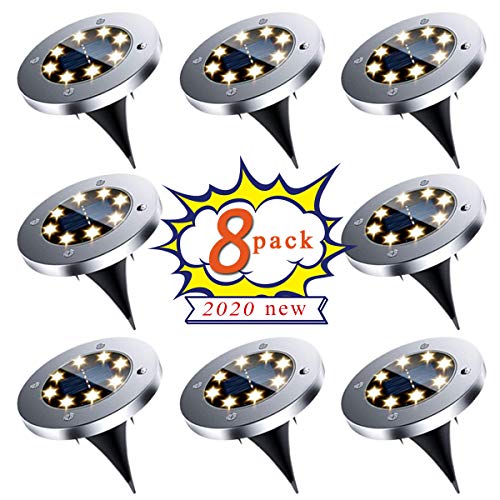 Solar Ground Lights, Upgraded Outdoor Garden Waterproof Bright in-Ground Lights for Lawn Pathway Yard Driveway, producing More Light with 8 Led Warm White Lights