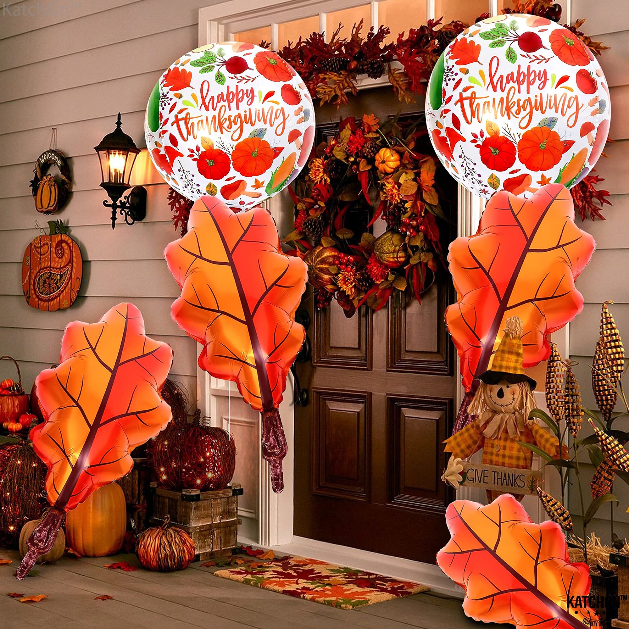 KatchOn, Happy Thanksgiving Balloons - Large 27 Inch, Pack of 6 | Large Fall Leaf Balloons - 27 Inch, Pack of 6 | Fall Balloon for Fall Decorations | Maple Leaf Balloons for Thanksgiving Decorations