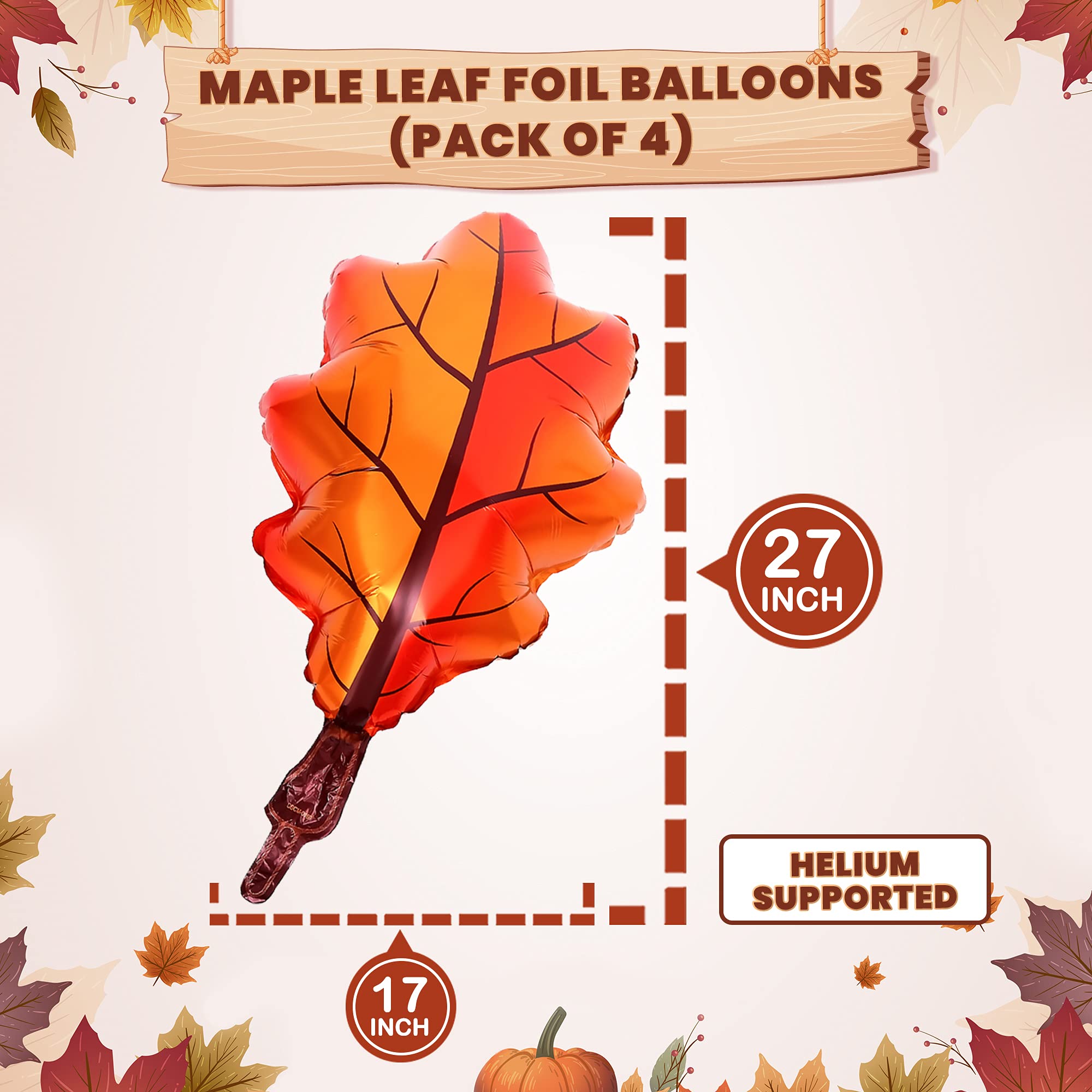KatchOn, Happy Thanksgiving Balloons - Large 27 Inch, Pack of 6 | Large Fall Leaf Balloons - 27 Inch, Pack of 6 | Fall Balloon for Fall Decorations | Maple Leaf Balloons for Thanksgiving Decorations