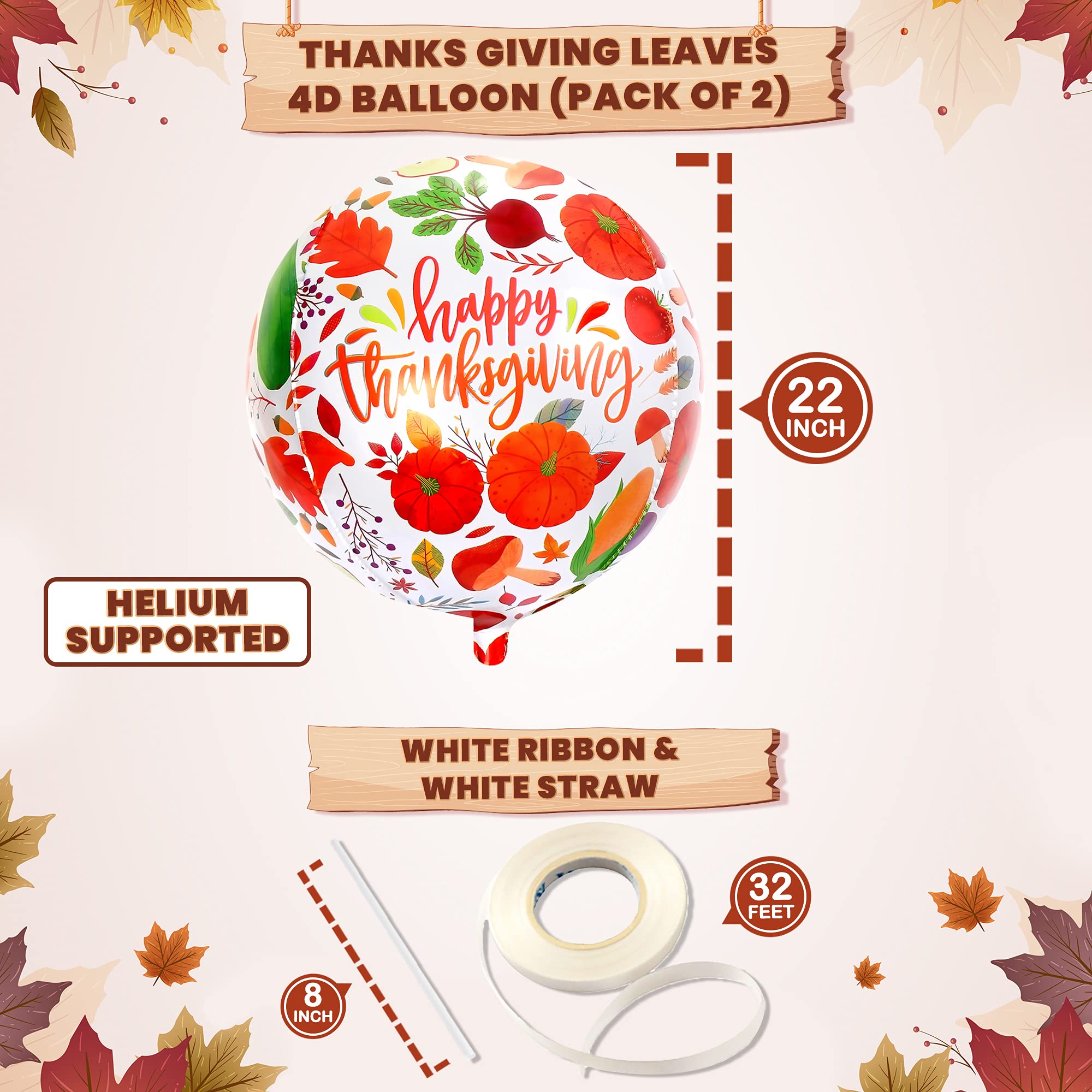KatchOn, Happy Thanksgiving Balloons - Large 27 Inch, Pack of 6 | Large Fall Leaf Balloons - 27 Inch, Pack of 6 | Fall Balloon for Fall Decorations | Maple Leaf Balloons for Thanksgiving Decorations