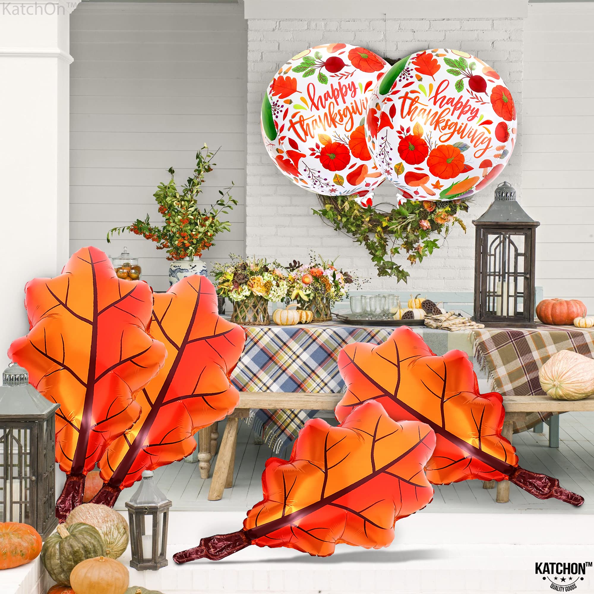 KatchOn, Happy Thanksgiving Balloons - Large 27 Inch, Pack of 6 | Large Fall Leaf Balloons - 27 Inch, Pack of 6 | Fall Balloon for Fall Decorations | Maple Leaf Balloons for Thanksgiving Decorations