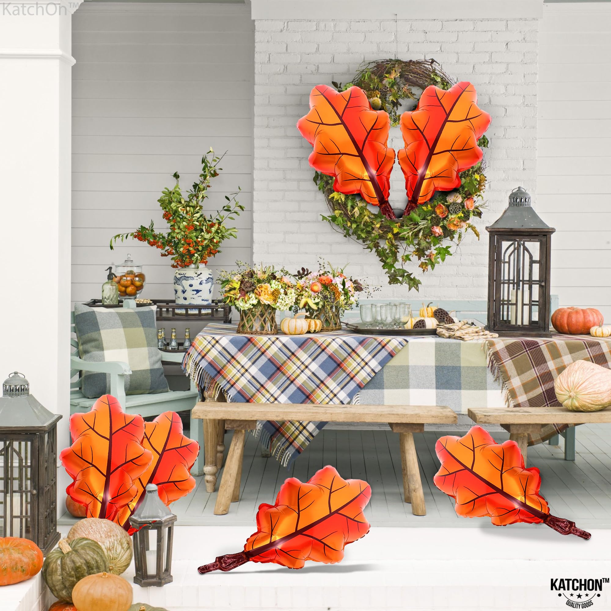 KatchOn, Happy Thanksgiving Balloons - Large 27 Inch, Pack of 6 | Large Fall Leaf Balloons - 27 Inch, Pack of 6 | Fall Balloon for Fall Decorations | Maple Leaf Balloons for Thanksgiving Decorations