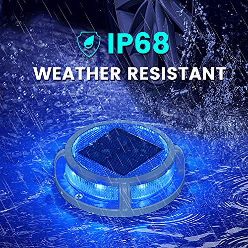 SIEDiNLAR Solar Deck Lights Outdoor 2 Modes 16 LEDs Driveway Markers Dock Light Solar Powered Waterproof for Ground Step Stair Pathway Walkway Garden Yard Road 4 Pack (Blue/Red)
