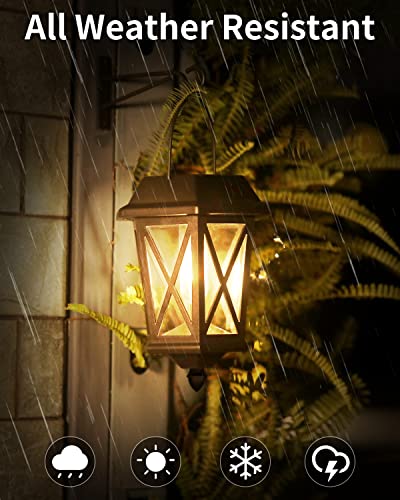 TEKLAPS Solar Wall Lantern Lights 2 Pack,Outdoor Hanging Solar Lights Decoration,Anti-Rust & Waterproof Stainless Wall Lights,Powder Coat Black + UV Protection with Glass Lampshade,3000K Warm