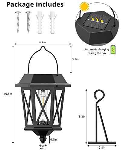 TEKLAPS Solar Wall Lantern Lights 2 Pack,Outdoor Hanging Solar Lights Decoration,Anti-Rust & Waterproof Stainless Wall Lights,Powder Coat Black + UV Protection with Glass Lampshade,3000K Warm