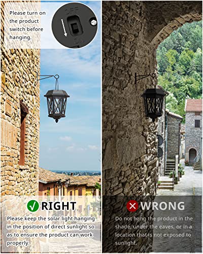 TEKLAPS Solar Wall Lantern Lights 2 Pack,Outdoor Hanging Solar Lights Decoration,Anti-Rust & Waterproof Stainless Wall Lights,Powder Coat Black + UV Protection with Glass Lampshade,3000K Warm
