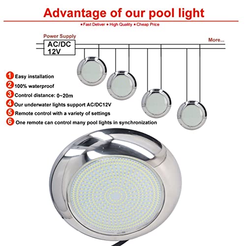 DJDK Pond Lights,Stainless Steel LED Pool Light 12V 35W White Color IP68 Waterproof LED Underwater Pond Lights with 468 Light Chips for Garden Swimming Pools(Shell Without Pattern)