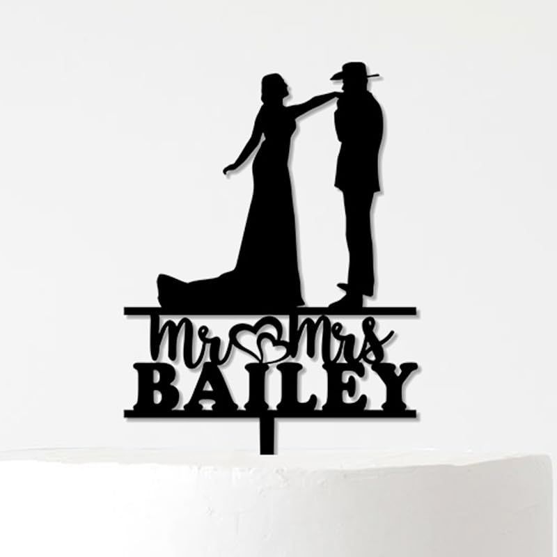 Cowboy Country Western Rustic Wedding Topper Bride Dragging, For Personalized Novelty Acylic Cake Decoration Celebration