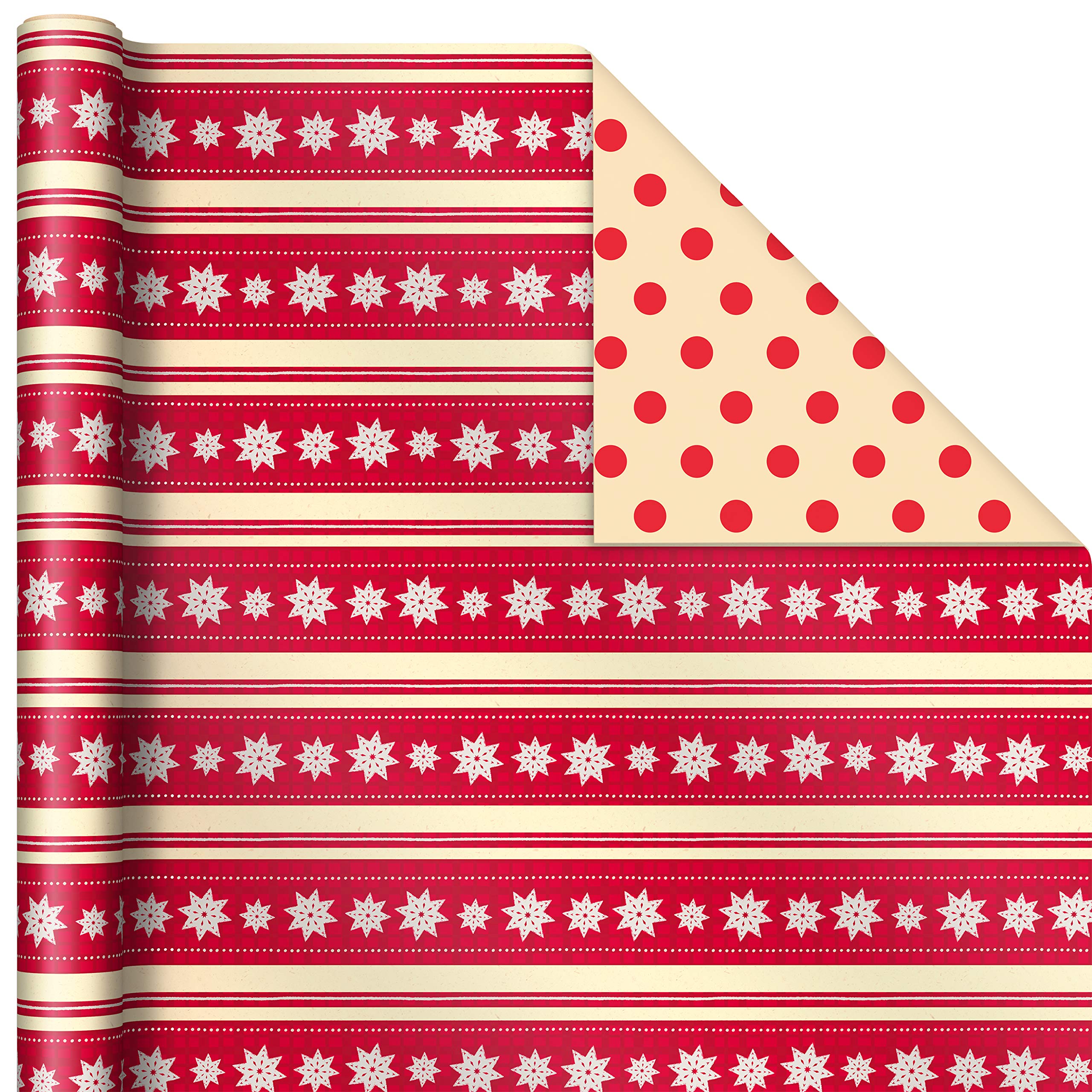 Hallmark Reversible Christmas Wrapping Paper (3 Rolls: 120 sq. ft. ttl) "Merry Holidays," Snowflakes, Snowmen, Red Stripes