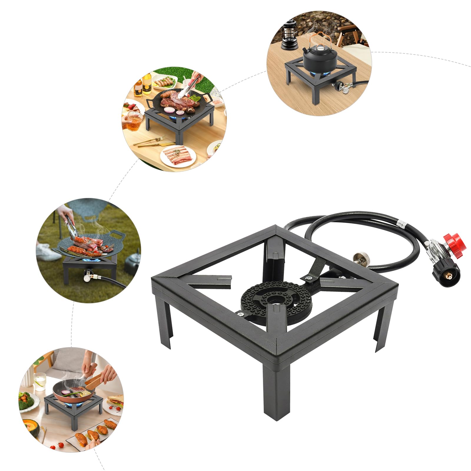 Square Portable Single Burner Outdoor Gas Stove Propane Cooker with Adjustable 0-20Psi Regulator Hose for Patio Camping, BBQ, Home Brewing, Turkey Fry, Maple Syrup Prep