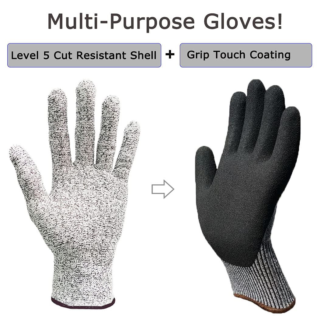 PROGANDA 2 Pairs Grip Cut Resistant Gardening Gloves Level 5 Protection for Outdoor DIY Garden Fishing Car Multipurpose