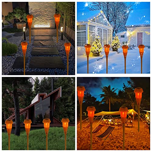 LINGYING 4 Pack Solar Torch Lamps,Outdoor Garden Lights,Simulated Bamboo Torch lamp for Ground Lawn Patio Yard,Solar Flame Torch Waterproof Warm White Solar Powered Garden Light