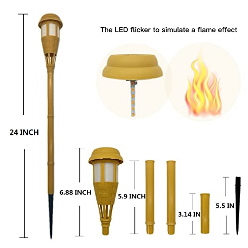 LINGYING 4 Pack Solar Torch Lamps,Outdoor Garden Lights,Simulated Bamboo Torch lamp for Ground Lawn Patio Yard,Solar Flame Torch Waterproof Warm White Solar Powered Garden Light