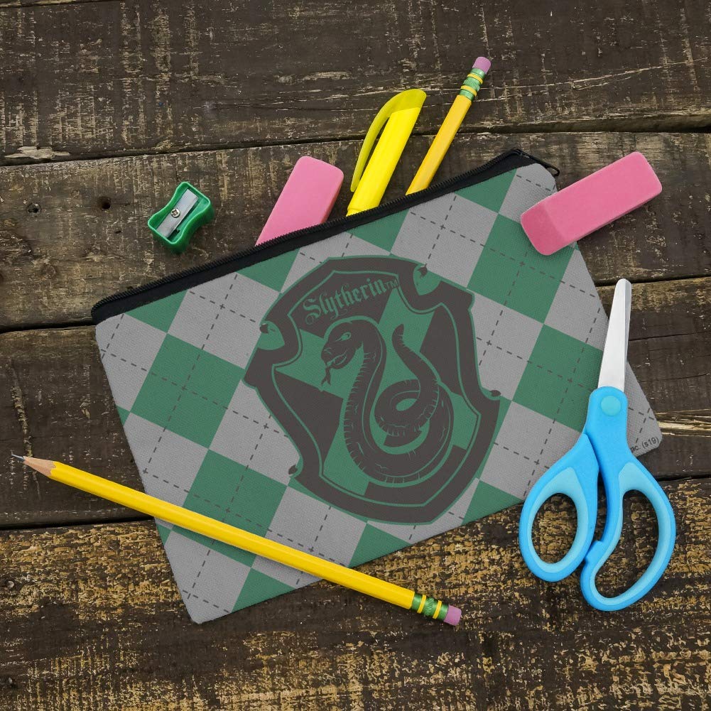 Harry Potter Slytherin Plaid Sigil Pencil Pen Organizer Zipper Pouch Case