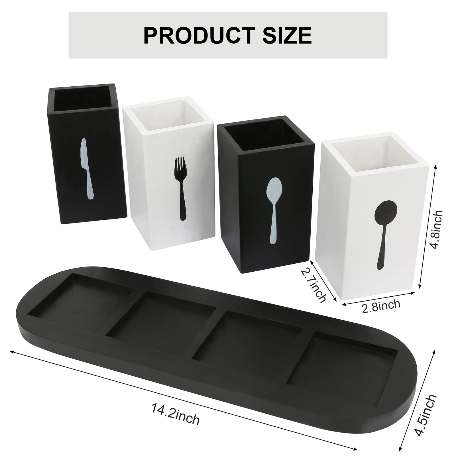 5 Pieces Silverware Holder with Wood Tray, Farmhouse Silverware Holder, Wooden Silverware Organizer, Spoon Fork Holder, Wooden Cutlery Holder, Flatware Organizers for Knives Restaurant Kitchen Storage