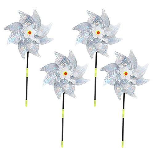 generic 4 Pcs Anti- bird Reflective Pinwheels Radiant Bird Blinder Bird Deterrent Garden Spinner Effectively Keep Birds Away for Yard Garden Farm