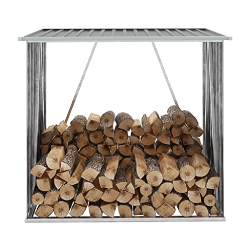 loibinfen Garden Log Storage Shed Galvanized Steel, Multi-Use Shed with Firewood Storage, Firewood Storage Rack Metal for Garden, Farm, Backyard, Lawn, 64.2"x32.7"x60.6" Gray