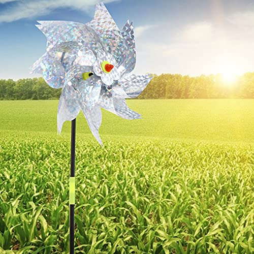generic 4 Pcs Anti- bird Reflective Pinwheels Radiant Bird Blinder Bird Deterrent Garden Spinner Effectively Keep Birds Away for Yard Garden Farm