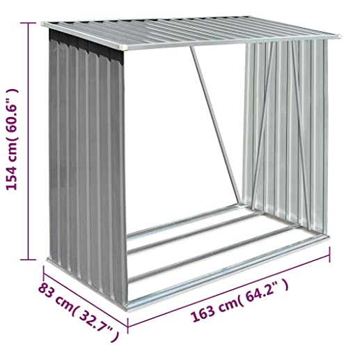 loibinfen Garden Log Storage Shed Galvanized Steel, Multi-Use Shed with Firewood Storage, Firewood Storage Rack Metal for Garden, Farm, Backyard, Lawn, 64.2"x32.7"x60.6" Gray
