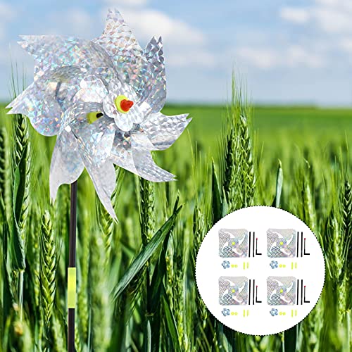 generic 4 Pcs Anti- bird Reflective Pinwheels Radiant Bird Blinder Bird Deterrent Garden Spinner Effectively Keep Birds Away for Yard Garden Farm