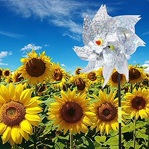 generic 4 Pcs Anti- bird Reflective Pinwheels Radiant Bird Blinder Bird Deterrent Garden Spinner Effectively Keep Birds Away for Yard Garden Farm