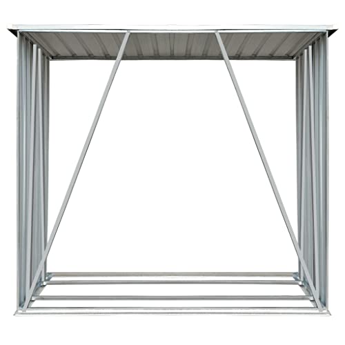 loibinfen Garden Log Storage Shed Galvanized Steel, Multi-Use Shed with Firewood Storage, Firewood Storage Rack Metal for Garden, Farm, Backyard, Lawn, 64.2"x32.7"x60.6" Gray