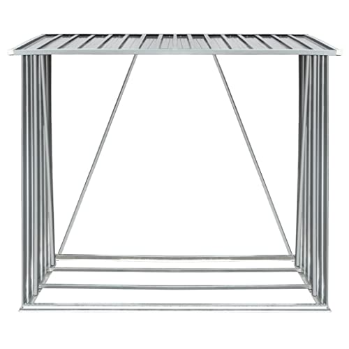 loibinfen Garden Log Storage Shed Galvanized Steel, Multi-Use Shed with Firewood Storage, Firewood Storage Rack Metal for Garden, Farm, Backyard, Lawn, 64.2"x32.7"x60.6" Gray