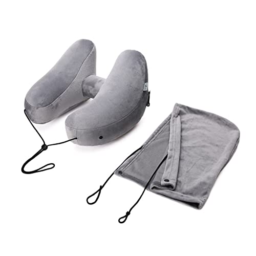 MYRRHE Travel Pillows, H Shape Inflatable Travel Pillow Folding Lightweight Nap Neck Pillow Car Seat Office Airplane Sleeping Cushion Pillow (Color : Black)