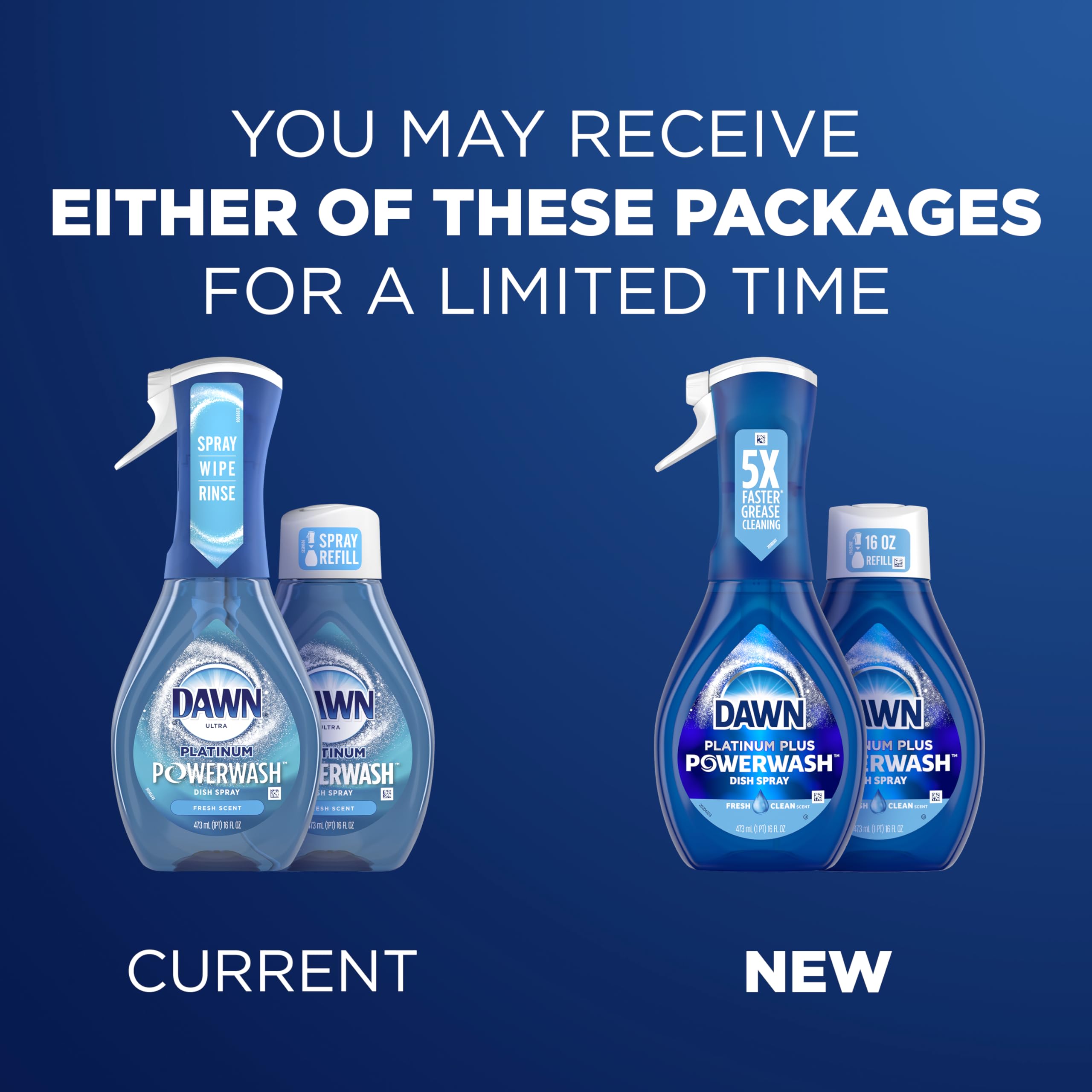 Dawn Powerwash Spray Starter Kit, Platinum Dish Soap, Fresh Scent, 1 Starter Kit + 1 Dawn Powerwash Refill, 16 fl oz each