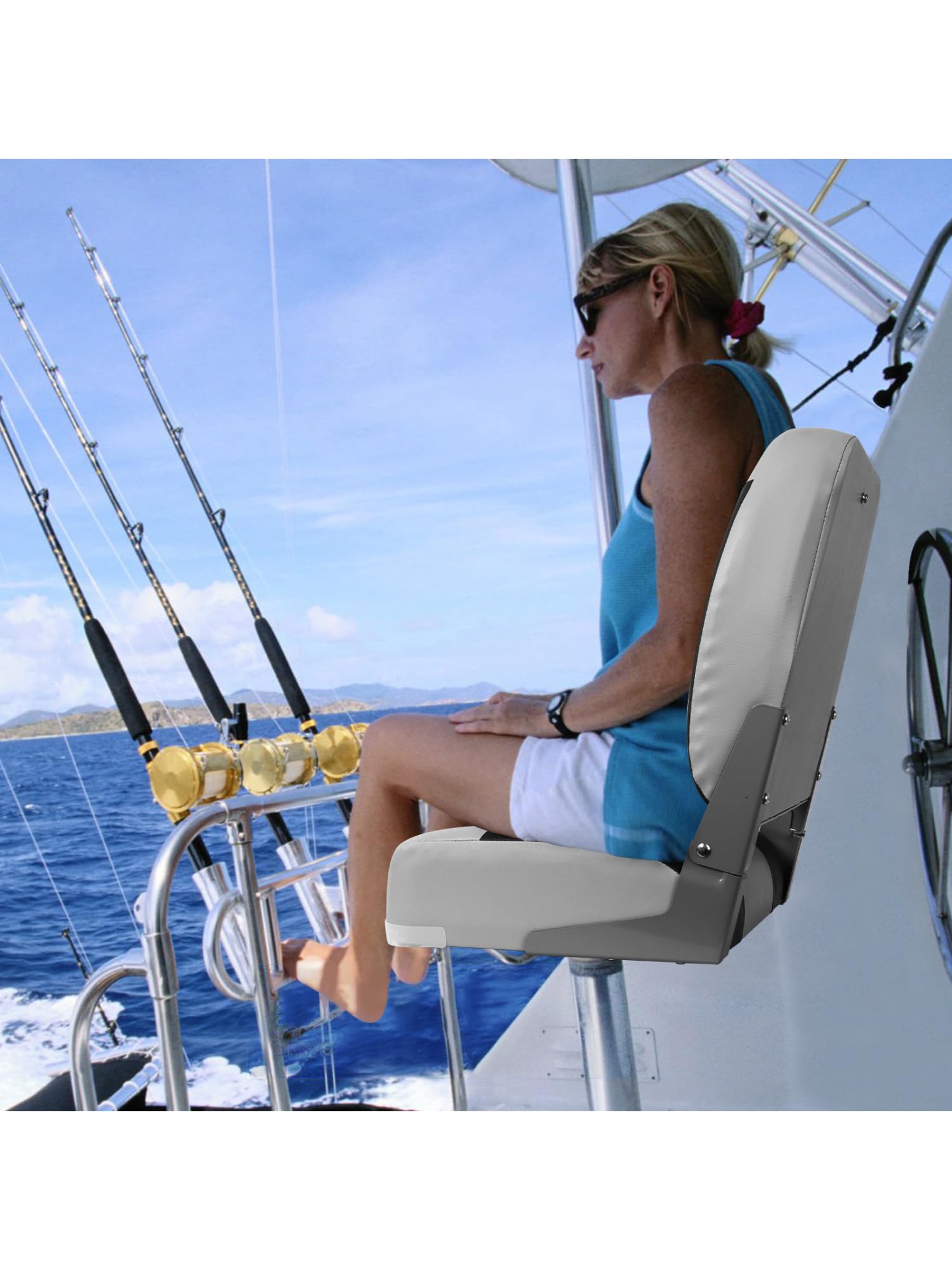 AOTTLATD Deluxe Folding Fishing Boat Seat Waterproof Classical Boat Seat, Gray and Black