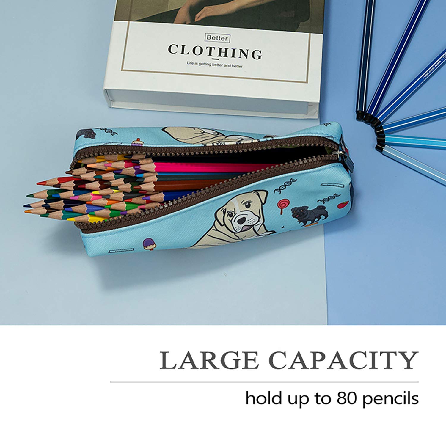 LParkin Cute Pug Dog Canvas Pencil Case Canvas Pen Bag Gadget Pouch Stationary Case Makeup Cosmetic Bag Box