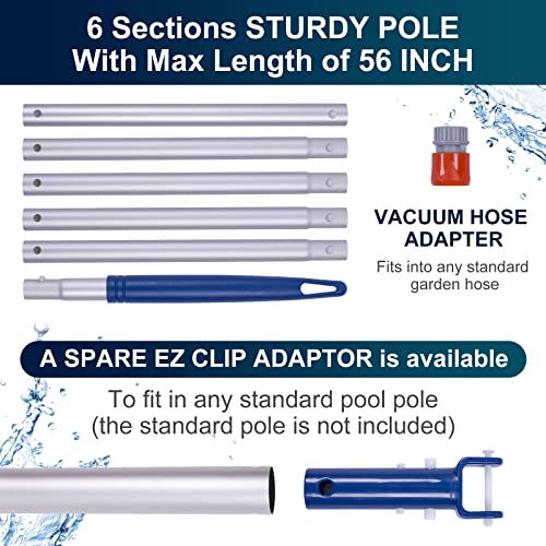 POOLAZA Portable Pool Vacuum Jet Underwater Cleaner (2023 Upgrade) with Brush & 56" Pole, Handheld Jet Pool Vacuum for Above Ground Pool, Underwater Pool Spa Jet Vacuum Cleaner, Attach to Garden Hose