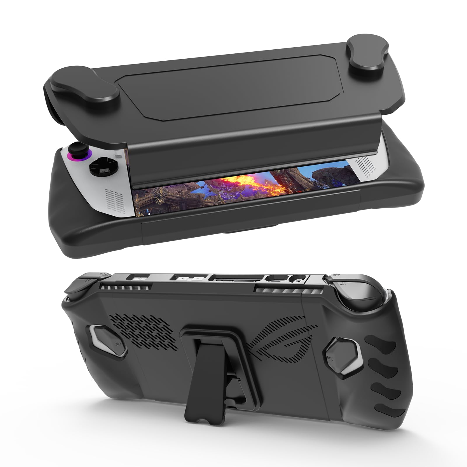 EJGAME Upgraded Full Protective Case with Front Cover and Kickstand Compatible with ASUS ROG Ally 2023, Shock-Absorption, Non-Slip and Anti-Scratch Design Cover Protector (Black)