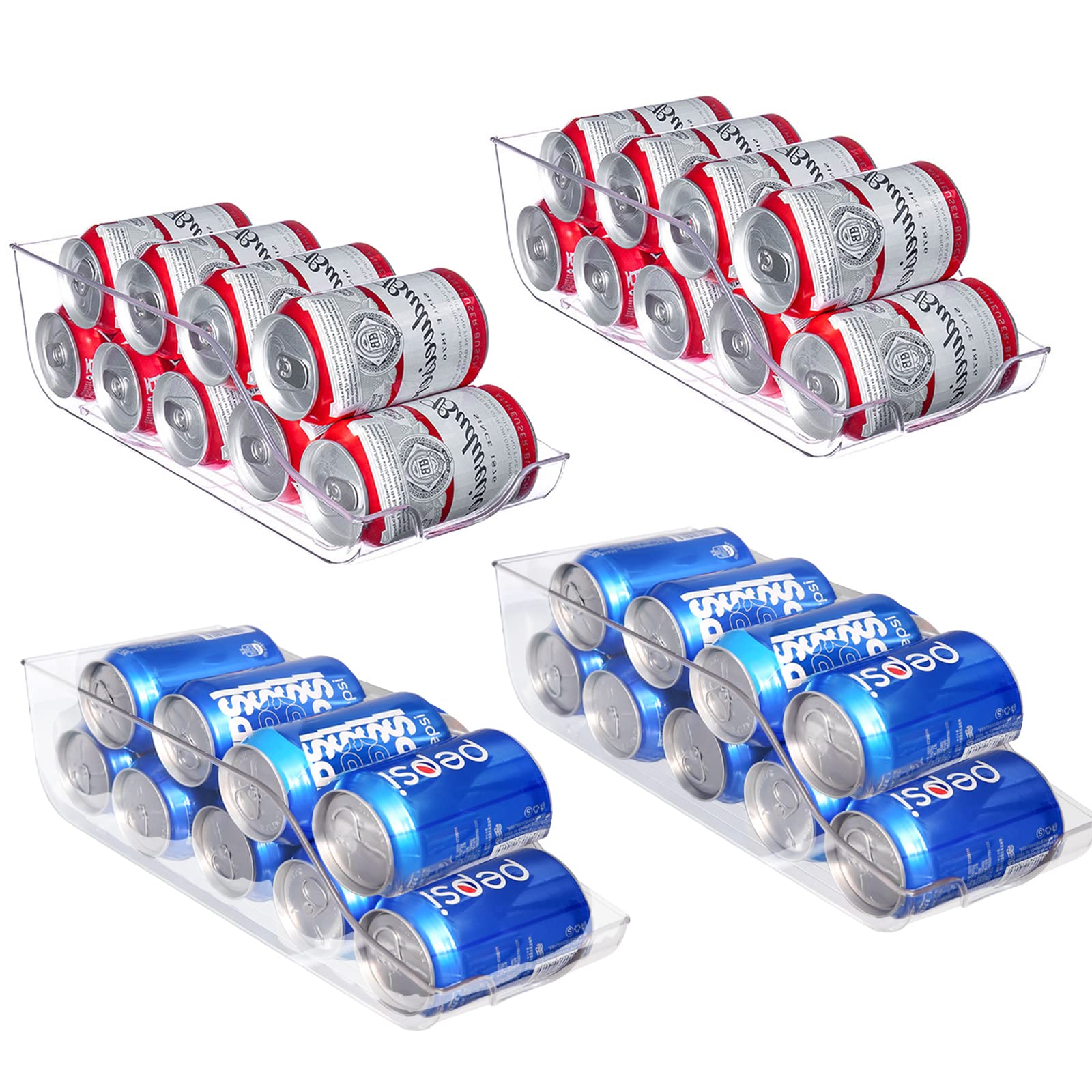 4 Pack Soda Can Organizer for Refrigerator, Can Dispenser Beverage Holder for Pantry, Fridge, Freezer