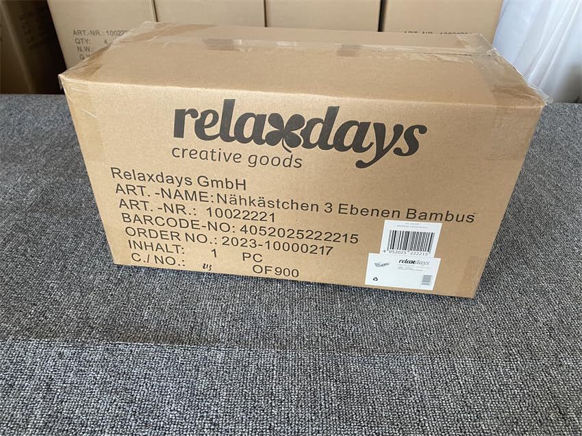 Relaxdays XXL Bamboo Sewing Box, Many Compartments, Foldable, Empty Organizer Basket, HWD 30 x 44 x 22 cm, Natural