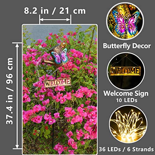 UrsaMajor Solar Watering Can with Cascading Lights - Garden Stakes Decorative with Welcome Sign Waterproof, 37.5 Inch Yard Art for Front Door Flower Bed Pots Porch Pathway Patio Backyard Landscape