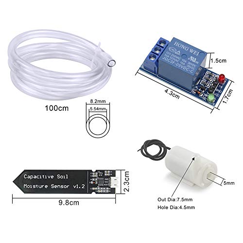 WayinTop Automatic Irrigation DIY Kit Self Watering System with Capacitive Soil Moisture Sensor 1 Channel 5V Relay Module and Water Pump + 1M Vinyl Tubing for Garden Plant Flower Herb Potted