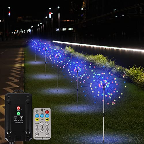 PXBNIUYA 5 Pack 600 LED Solar Garden Lights Outdoor Waterproof, Solar Starburst Sphere Light with Remote 8 Modes Firework Light, Solar Fairy Light for Pathway Patio Yard Lawn Walkway Décor (Colorful)