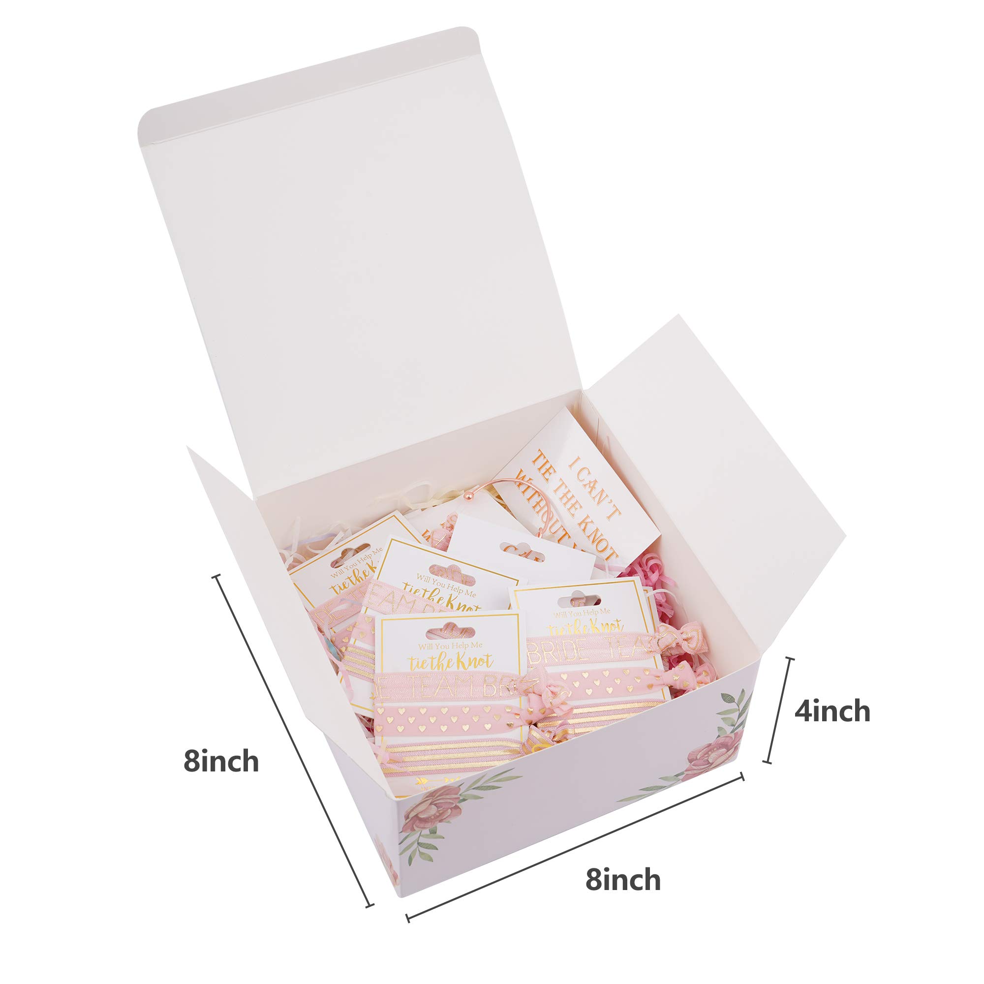 36pcs Bridesmaids Proposal Gift Set 6 Bridesmaid Proposal Boxes,6 Love Knot Bracelet with 6 I Can't Tie The Knot Card and 18 No Crease Hair Ties