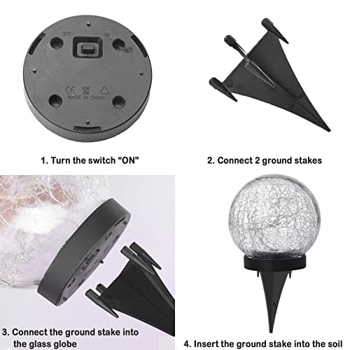 Solar Lights Outdoor Garden Decorative - 2 Pack Solar Globe Lights Upgrade Waterproof with 30 LEDs Cracked Glass Ball Lights for Yard Patio Pathway Lawn Outside Decor (4.73")