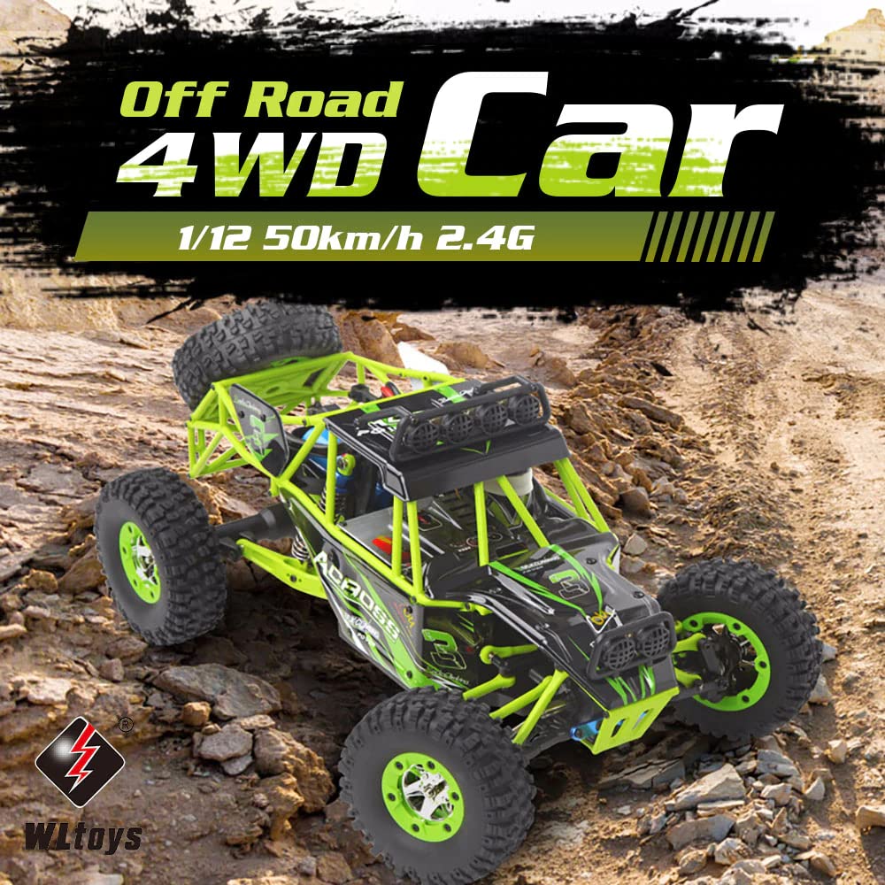 GuliTech WLtoys High-Speed RC Car 12427 12428 2.4G 1:12 4WD Crawler Remote Control RC Car with LED Light Two Battery Buggy Vehicle Trucks Toys Kid (12427 2 * 1500)