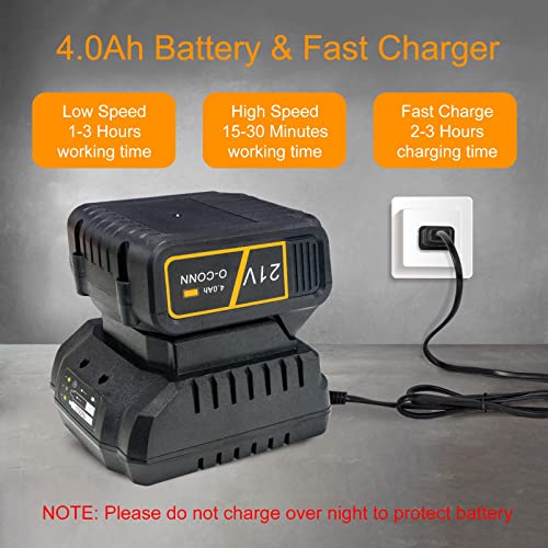 Leaf Blower, 21V Leaf Blower Cordless with 4.0Ah Battery and Charger, 320 CFM 150 MPH 6-Speed 2 Tubes Electric Leaf Blower for Leaves, Snow Debris and Dust Blowing