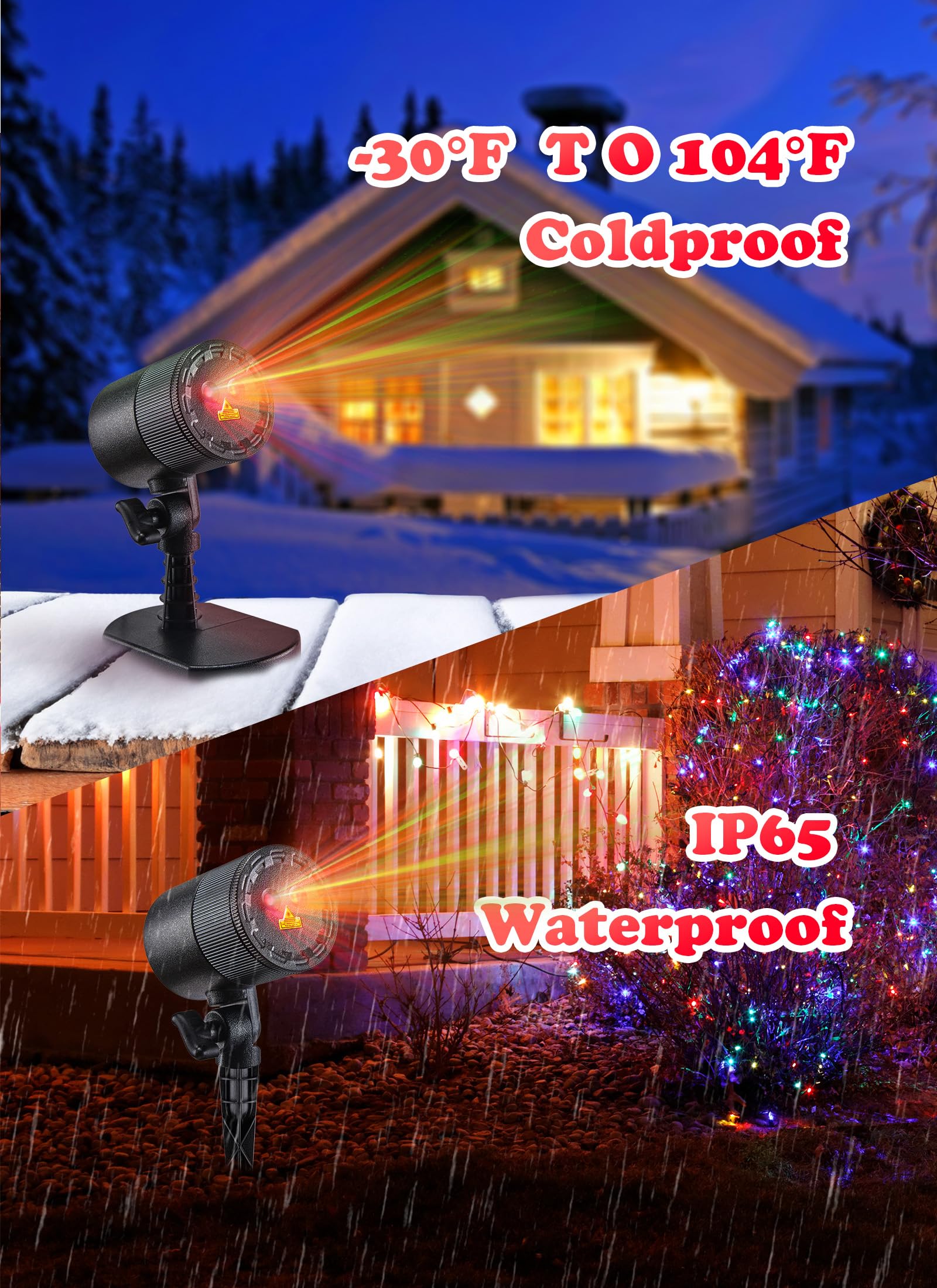 Christmas Projector Lights Outdoor, Party Laser Light Projection 8 Patterns Waterproof with Timer Speed Flash Mode Setting Landscape Spotlight for Indoor House Halloween Holiday Decoration, Red+Green